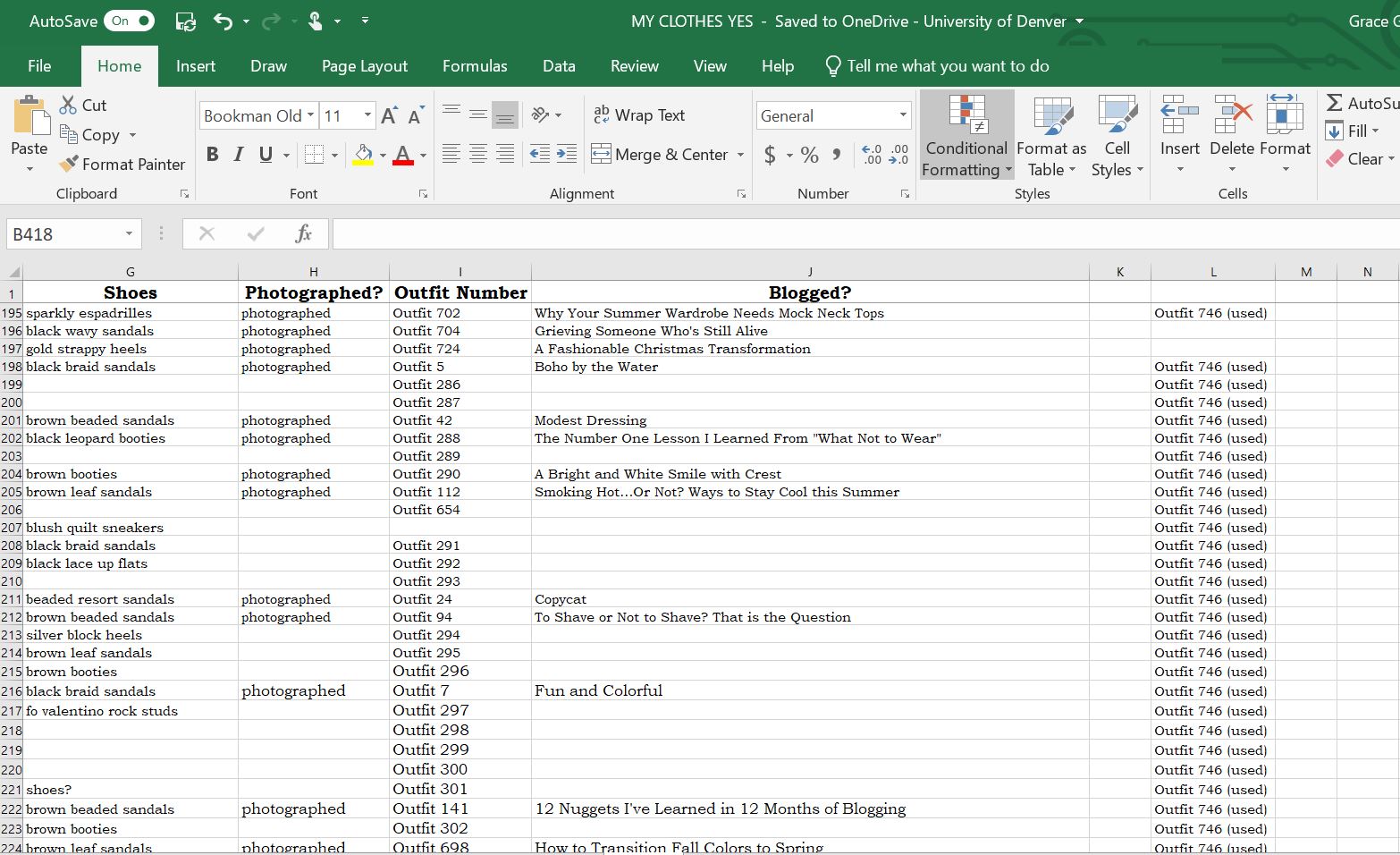 My Obsession with Cost Per Wear and Excel Spreadsheets – Grace Per Wear